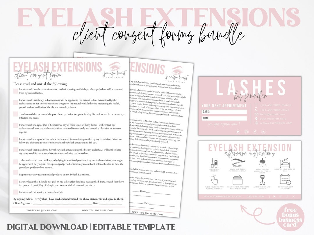 Professional Eyelash Extension Forms,eyelash Consent Forms, Lash Forms ...