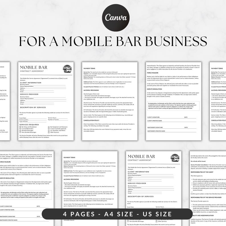 Mobile Bar Contract | Mobile Bartending Contract Template, Mobile Bar ...
