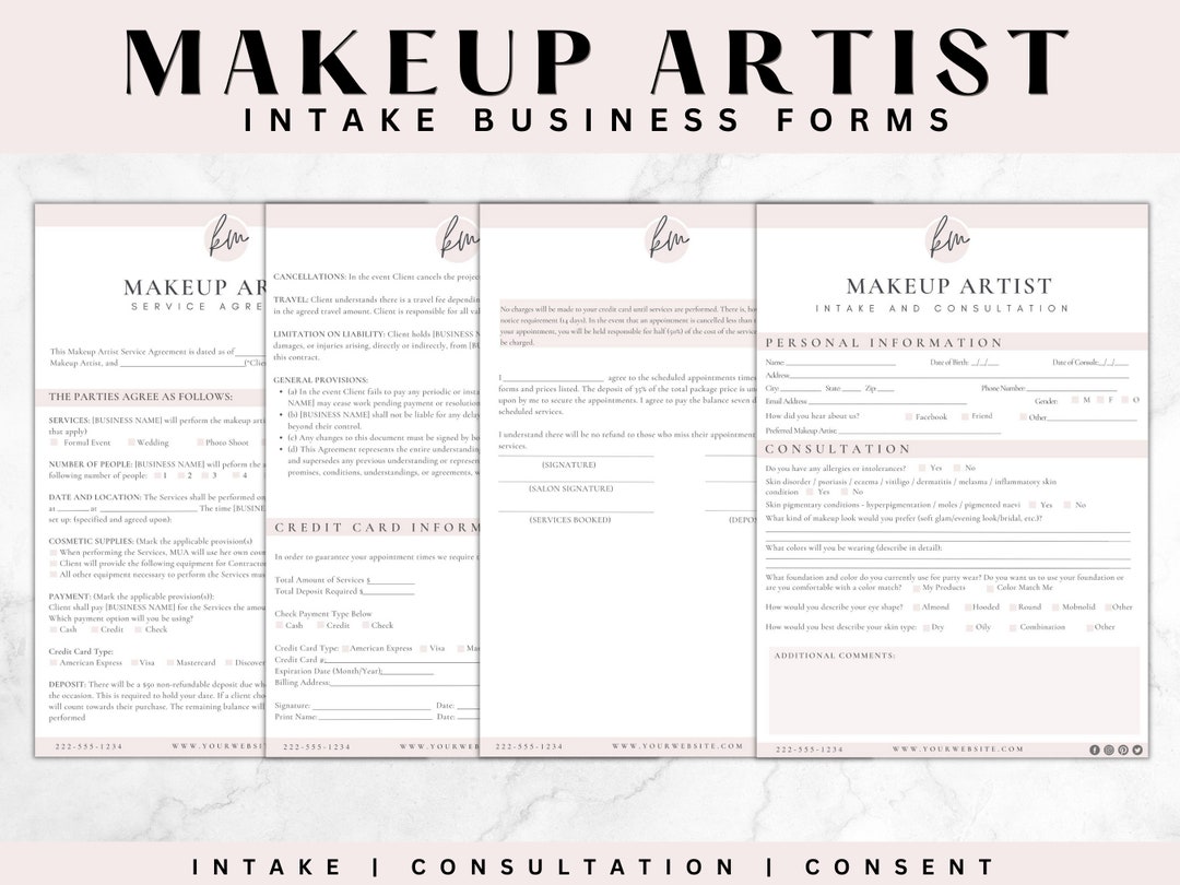 Makeup Artist Intake Bundle, MUA Contract, Makeup Service Forms ...