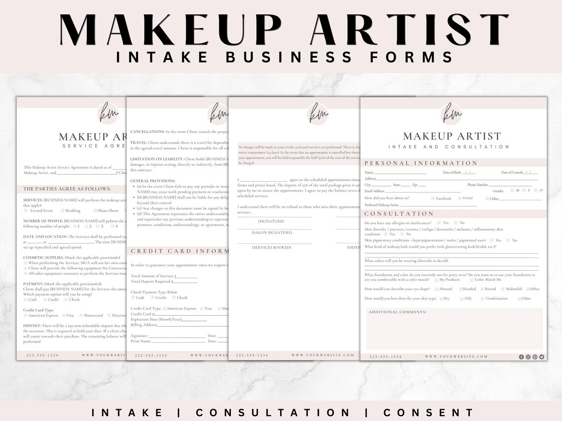 Makeup Artist Intake Bundle, MUA Contract, Makeup Service Forms ...