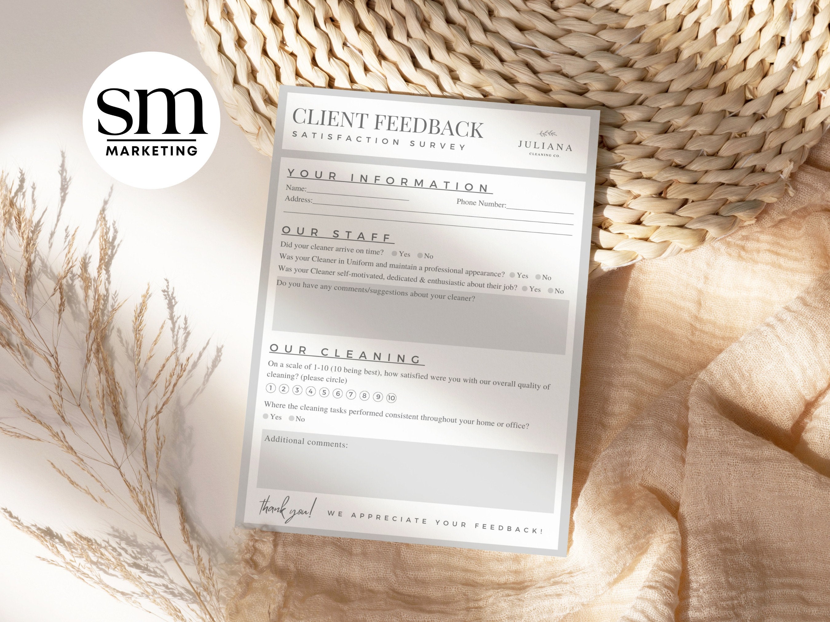 Cleaning Company Template, Client Feedback Card, Cleaning Feedback ...