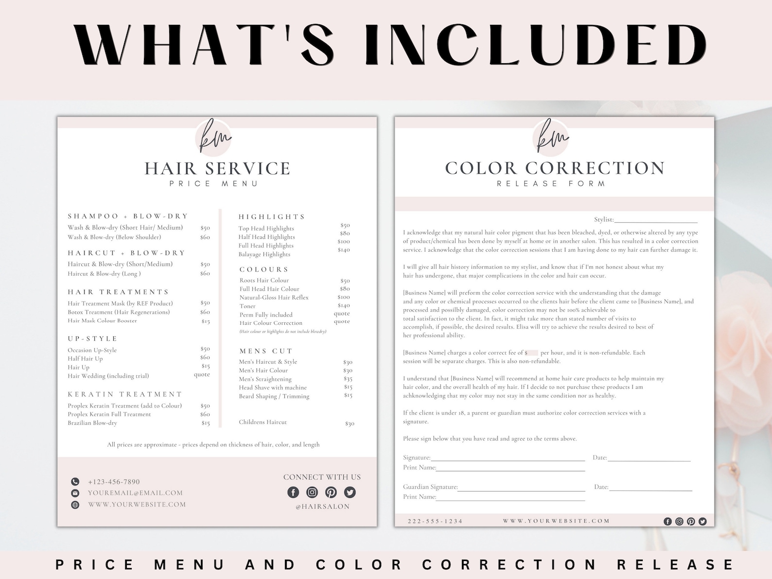 Hair Color Service Waiver, Hairstylist Consultation Form, Color ...