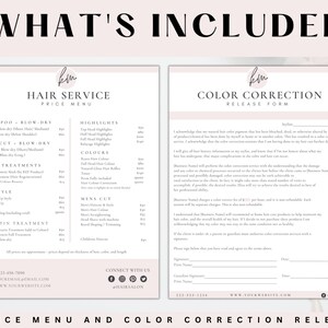 Hair Color Service Waiver, Hairstylist Consultation Form, Color ...