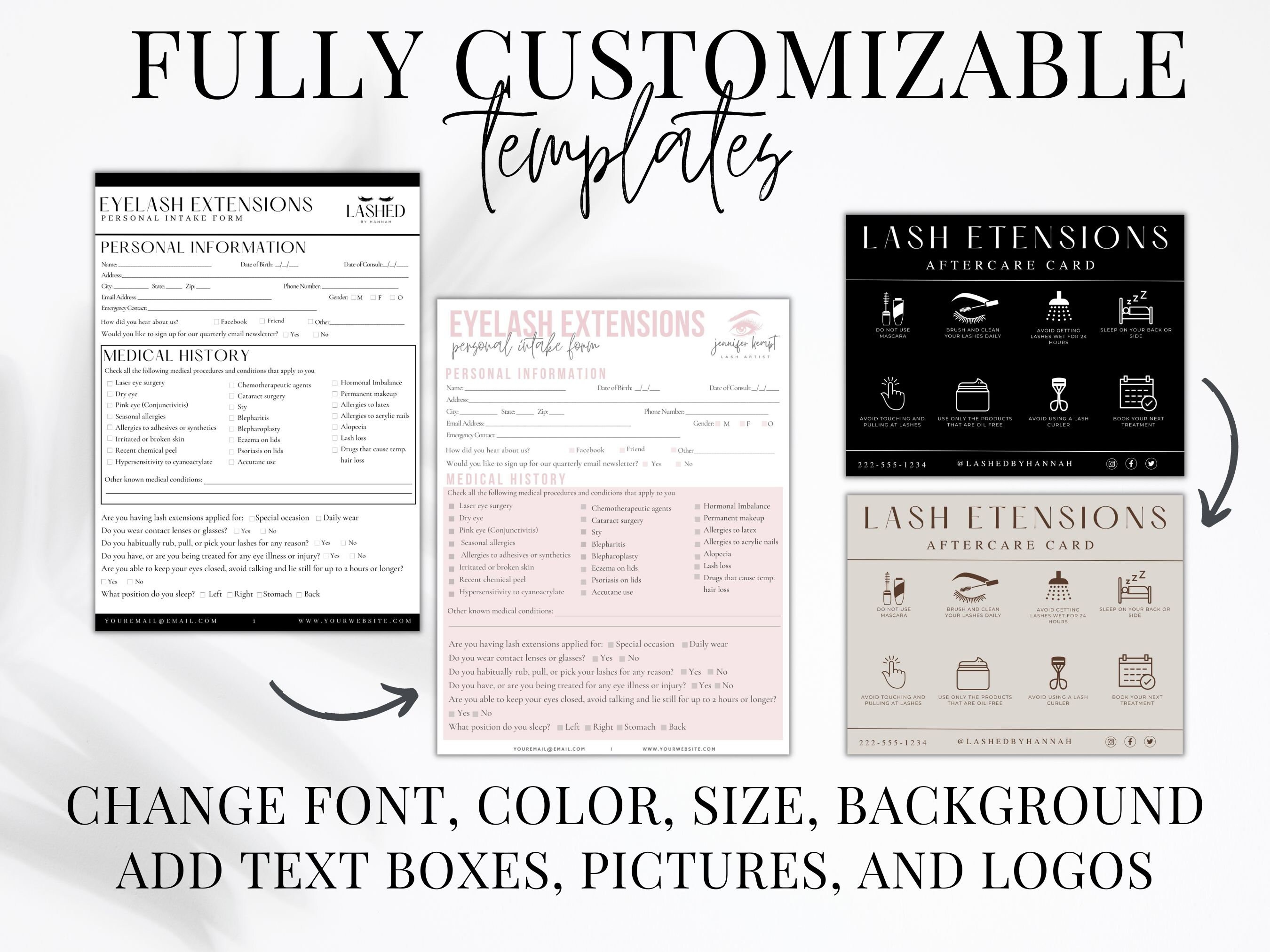 Lash Extension Intake Forms, Lash Extension Consent Form, Lash Tech ...