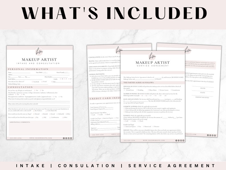 Makeup Artist Forms Bundle, MUA Contract, Makeup Service Forms ...