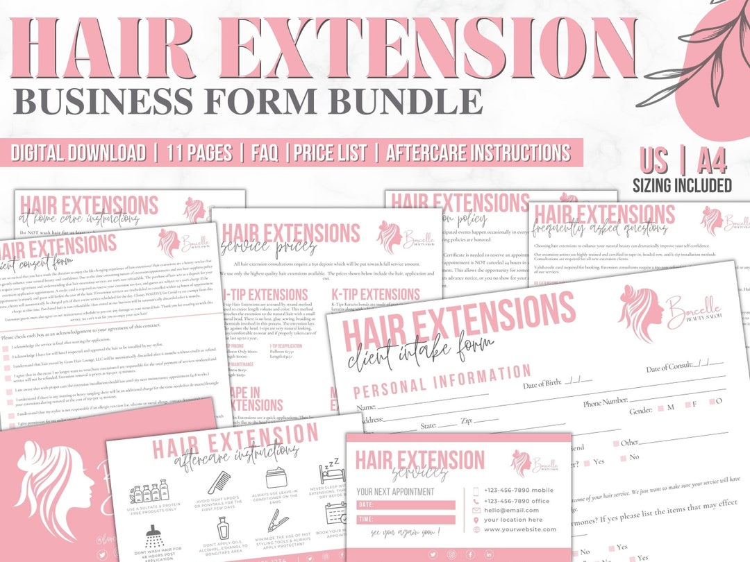 Hair Extension Form Bundle, Hair Extensions Contract, Hair Extensions ...