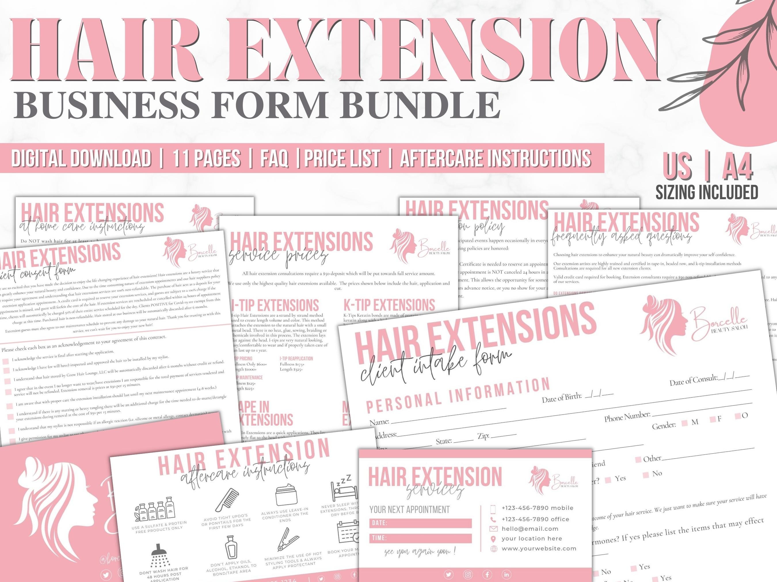 Hair Extension Form Bundle, Hair Extensions Contract, Hair Extensions ...