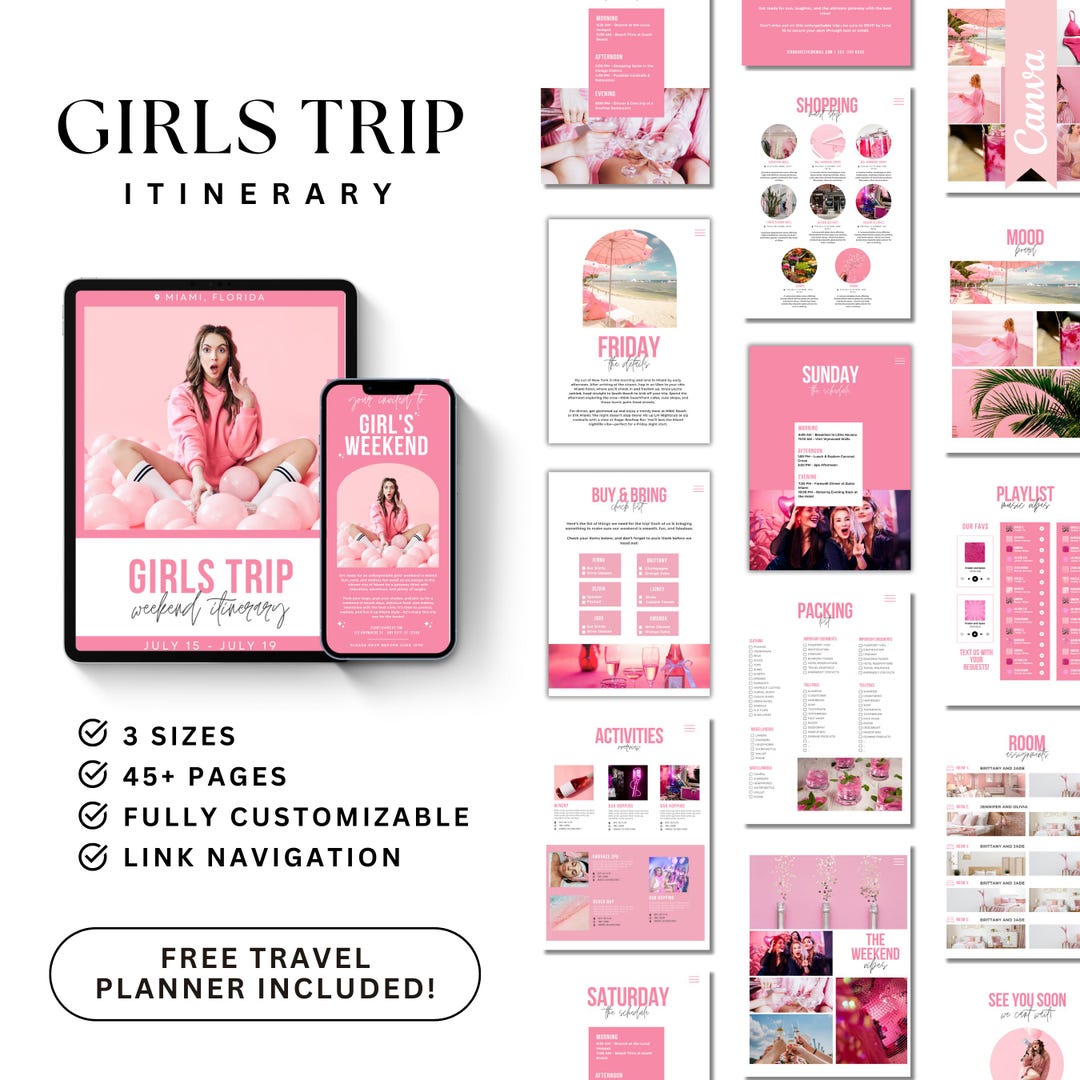 Girls Trip Itinerary, Weekend Itinerary Template,travel Itinerary ...