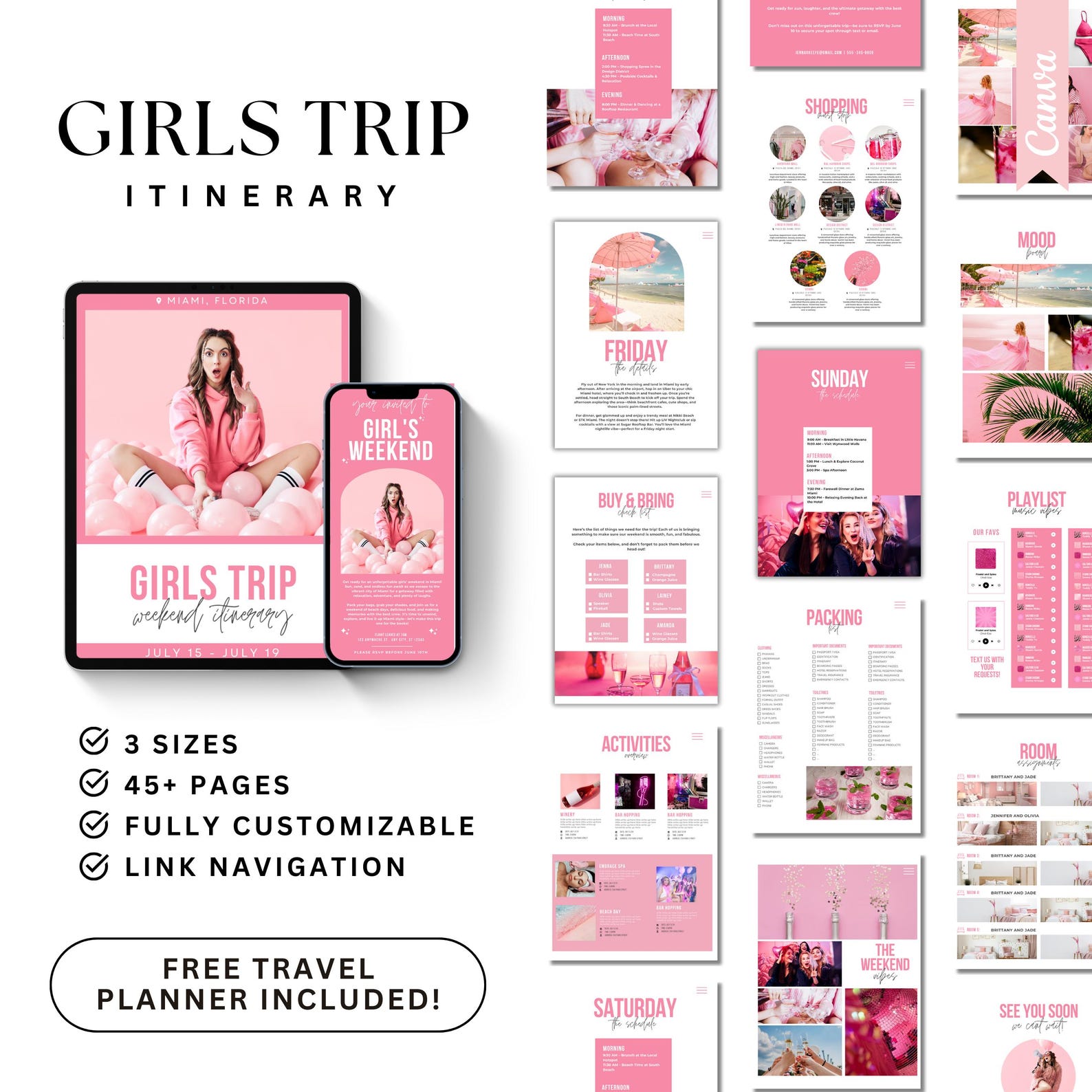 Girls Trip Itinerary, Weekend Itinerary Template,travel Itinerary ...