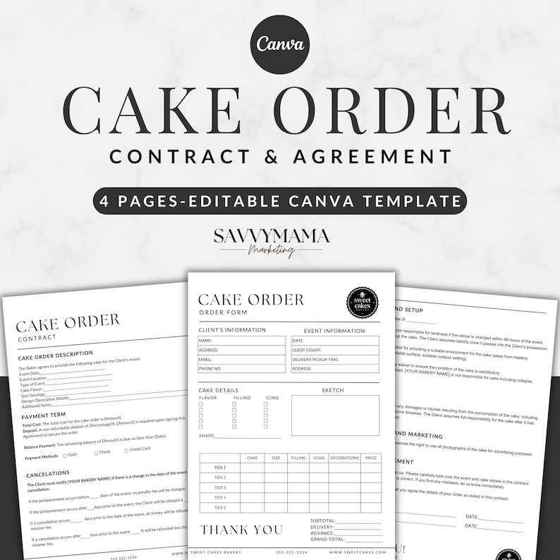 Cake Contract Business Bundle | Cake Order Form, Cake Business,bakery ...
