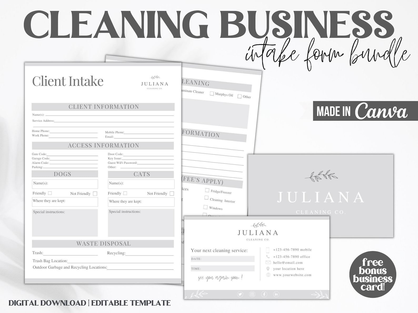 Professional Residential Cleaning, Editable Client Intake Form ...