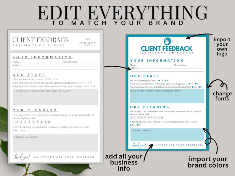 Cleaning Company Template, Client Feedback Card, Cleaning Feedback ...