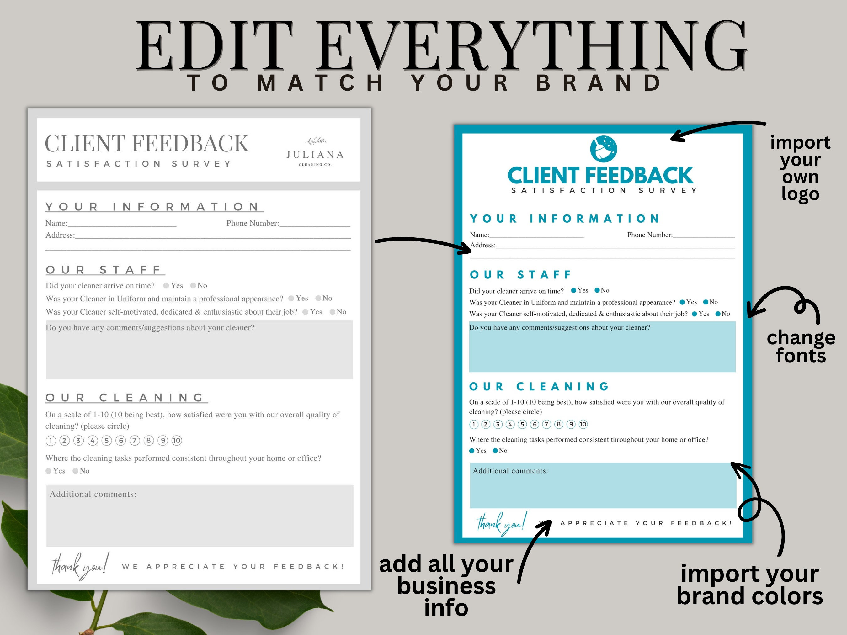 Cleaning Company Template, Client Feedback Card, Cleaning Feedback ...