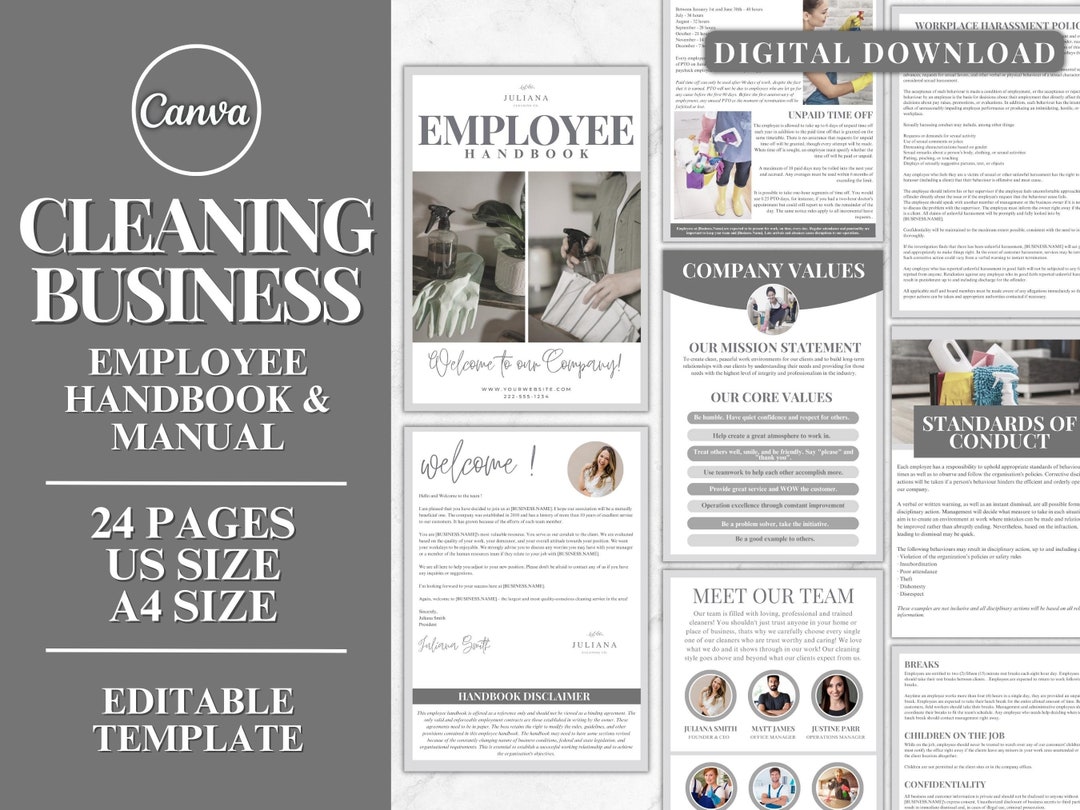Editable Cleaning Business Employee Handbook Bundle, Employee Manual ...