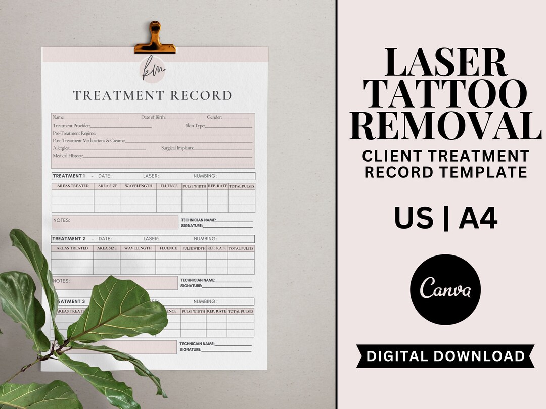 Tattoo Removal Client Record Template,tattoo Removal, Esthetician Forms ...