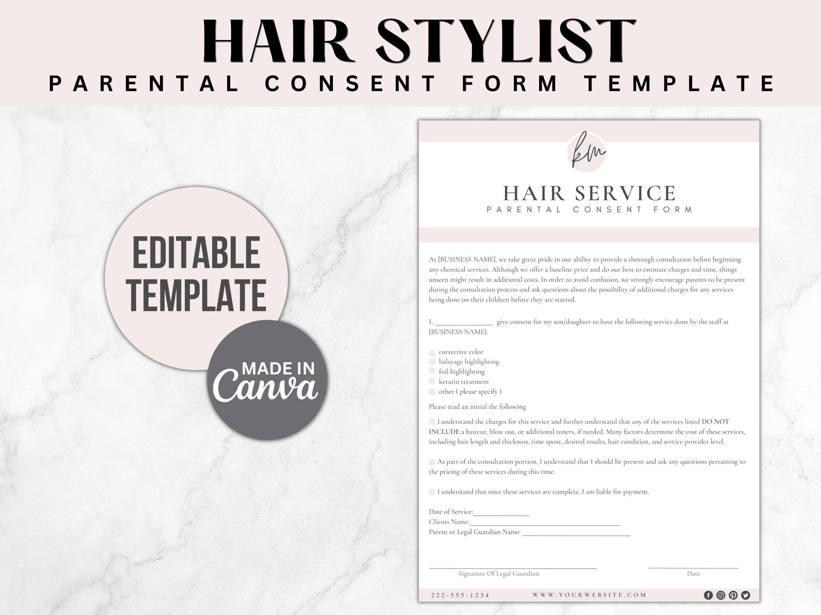 Hair Stylist Parental Consent Form, Editable Hair Consent Templates ...