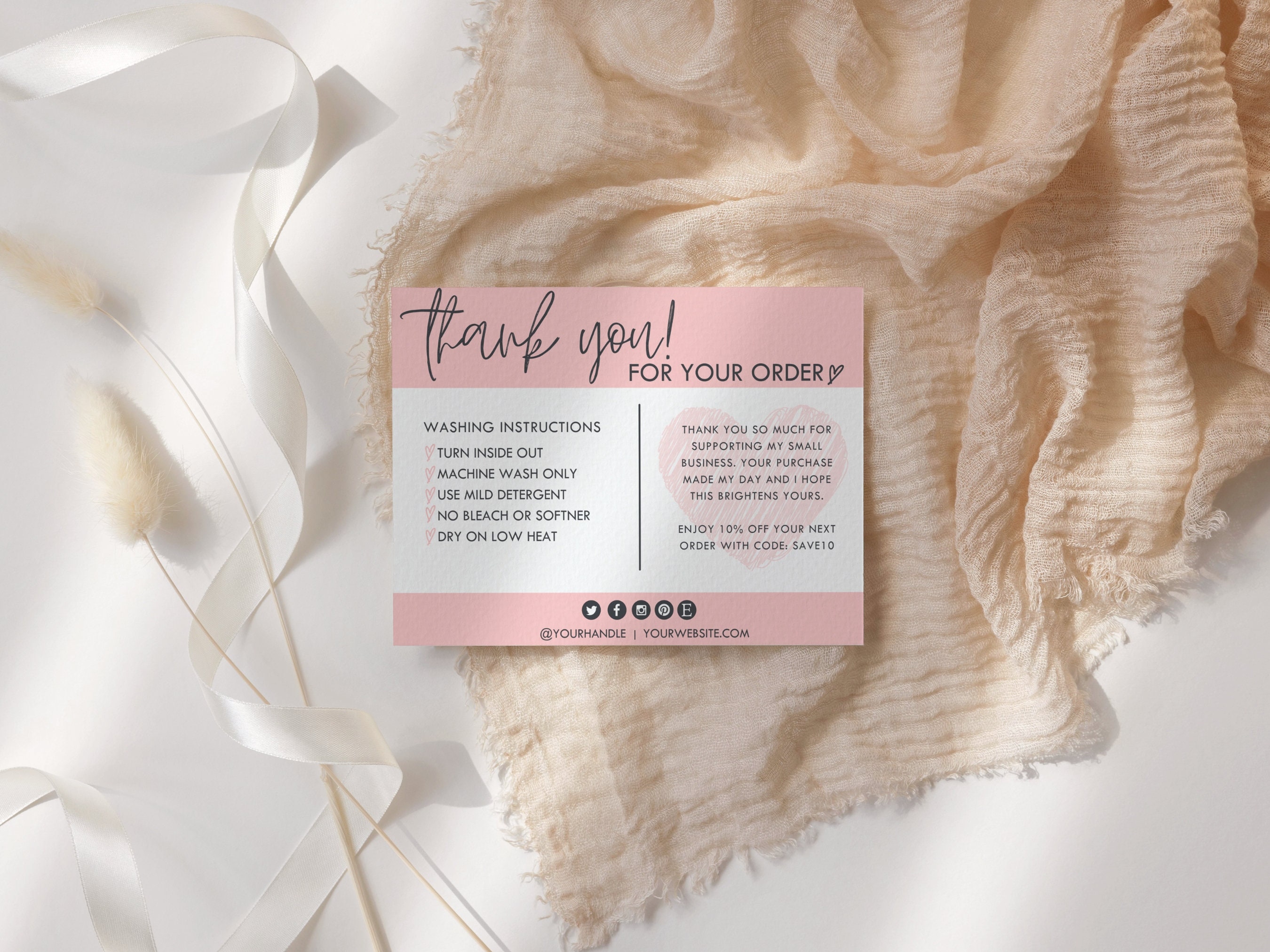 Printable Washing Instructions, Thank You Card, Shirt Care Cards ...