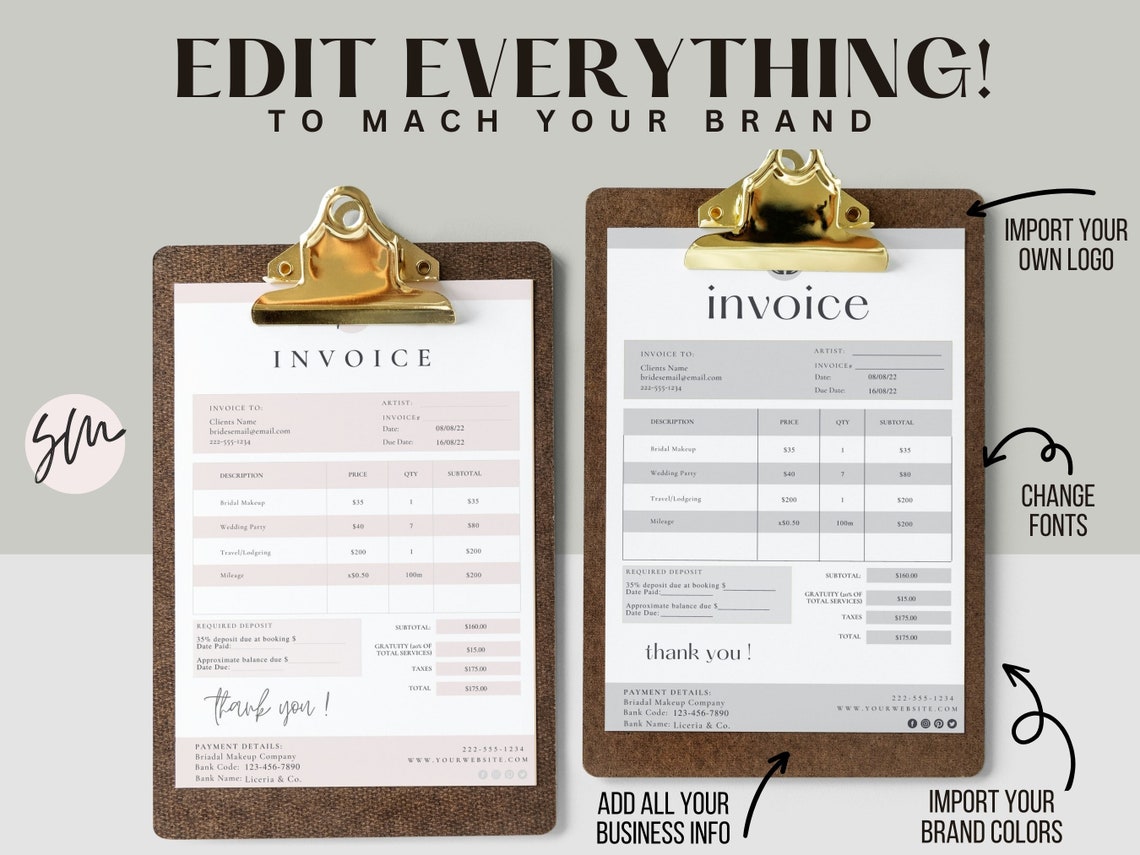 Editable Invoice Template, Makeup Artist Invoice Template, Modern ...