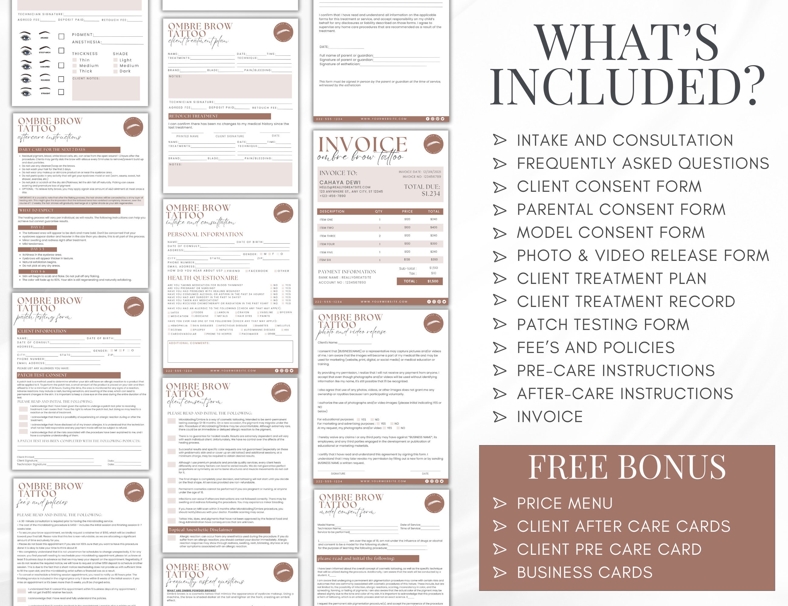 Ombre Brow Form Bundle | PMU Forms | PMU Client Record | PMU Aftercare ...