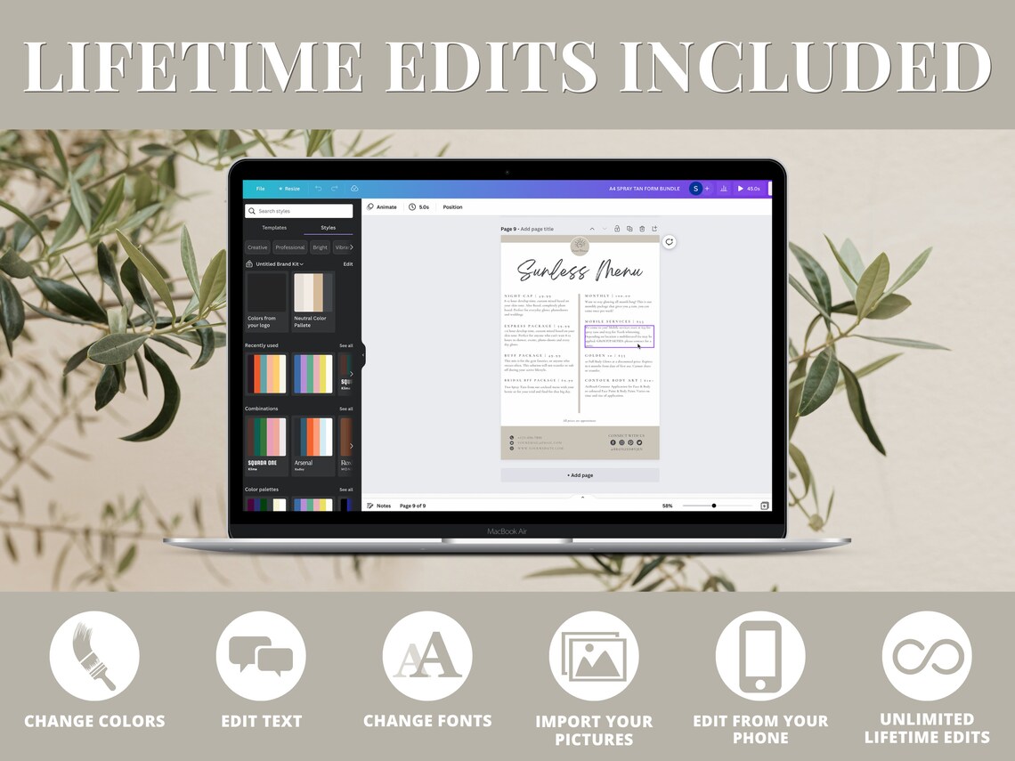 Spray Tan Price List, Price List Template, Editable Spray Tan Templates ...