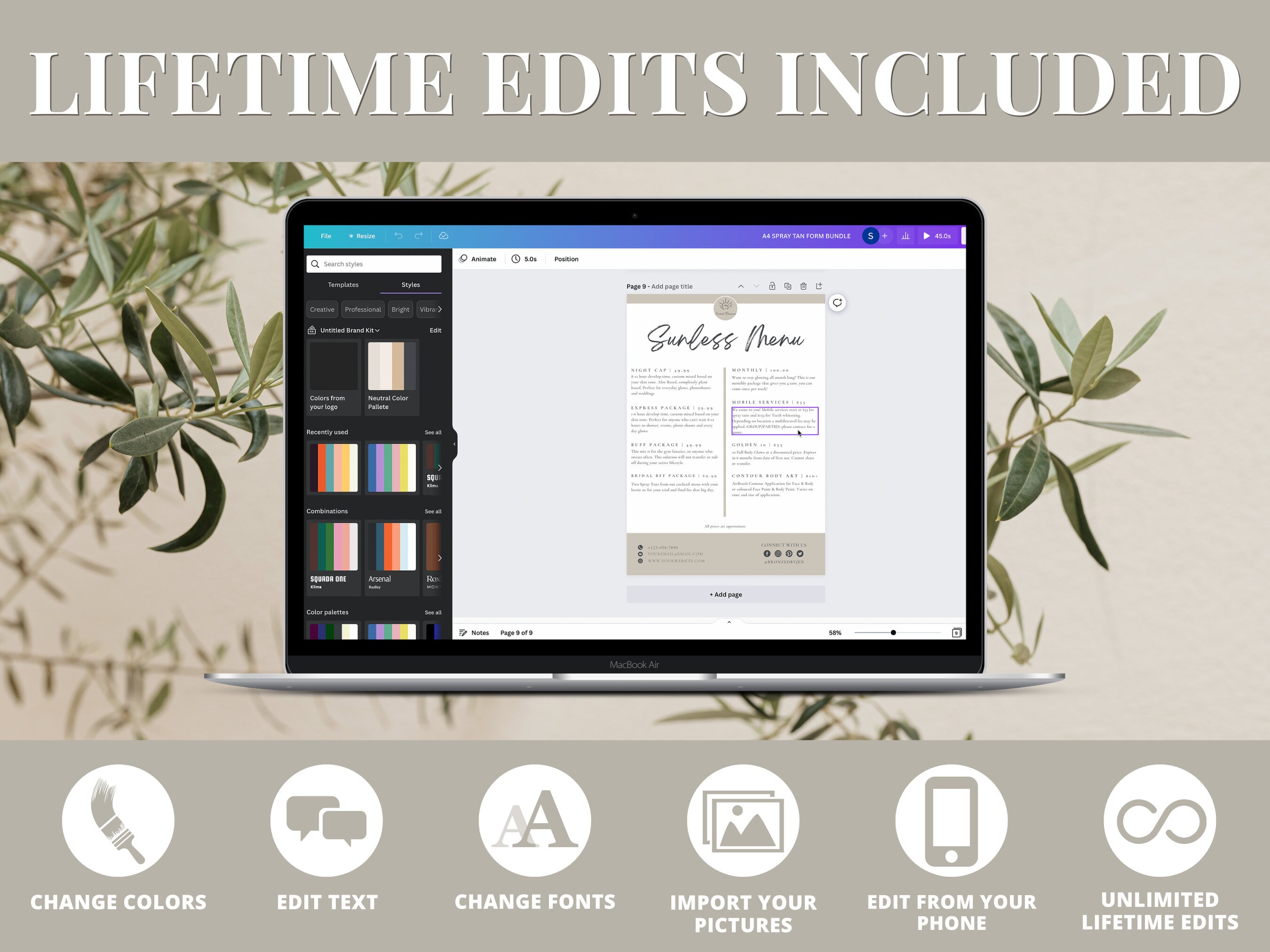 Spray Tan Price List, Price List Template, Editable Spray Tan Templates ...