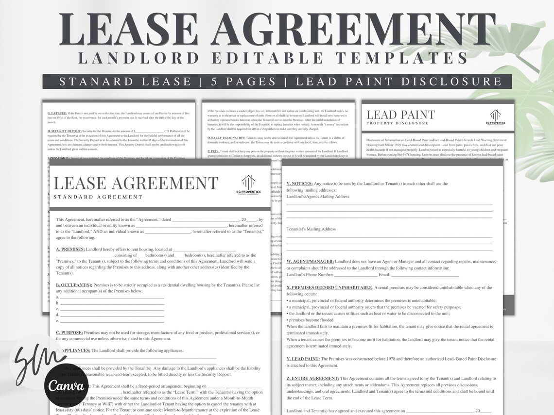 EDITABLE Rental Agreement Template, Lease Agreement Template,rental ...