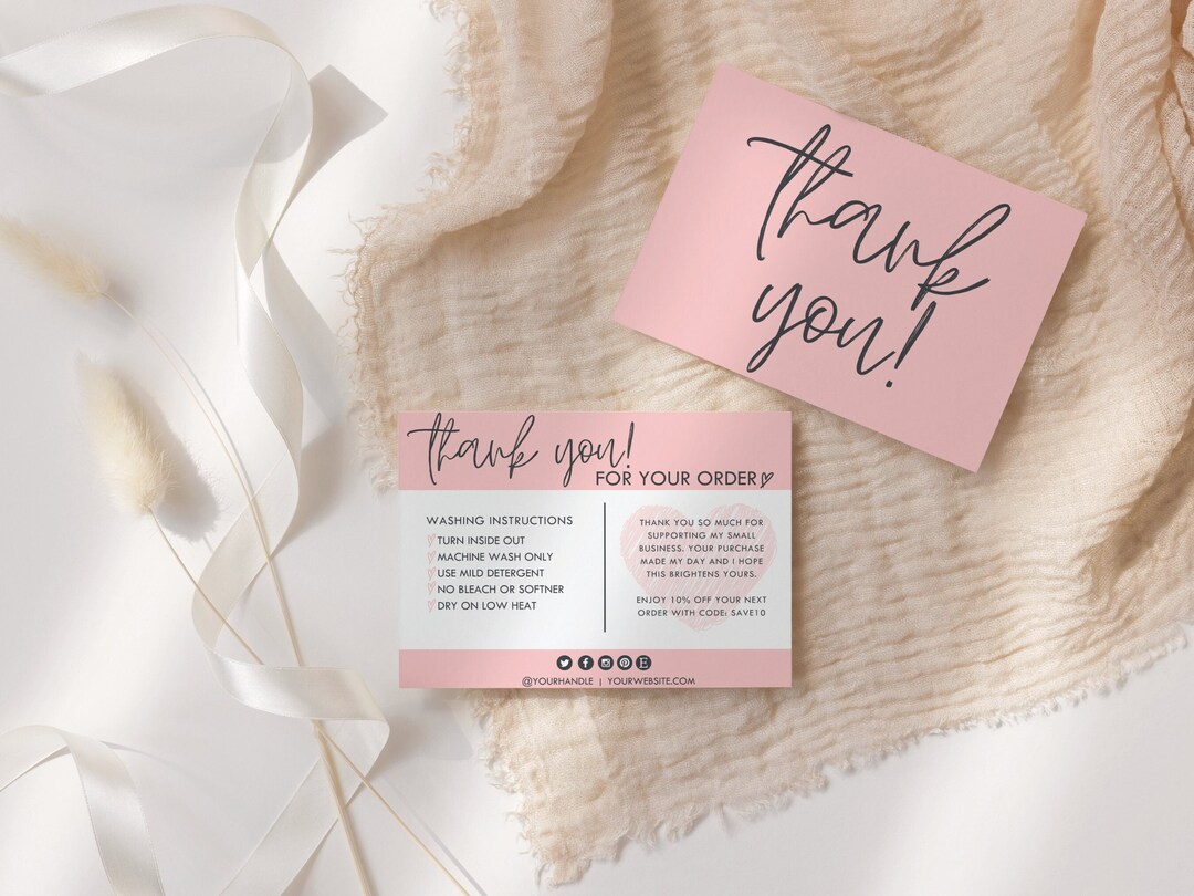 Printable Washing Instructions, Thank You Card, Shirt Care Cards ...