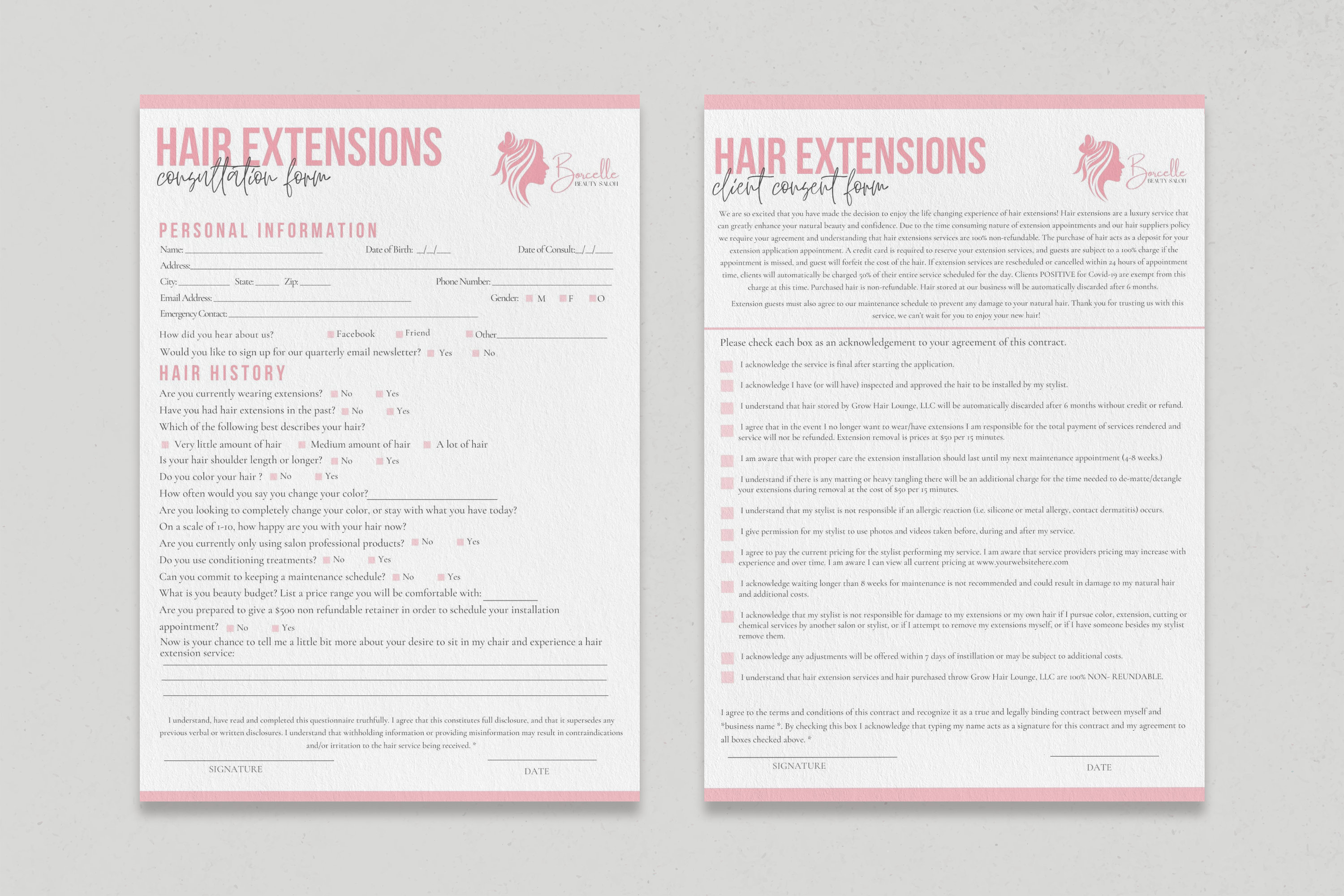 Hair Extension Consultation Forms,hair Extensions After Care Card, Hair ...