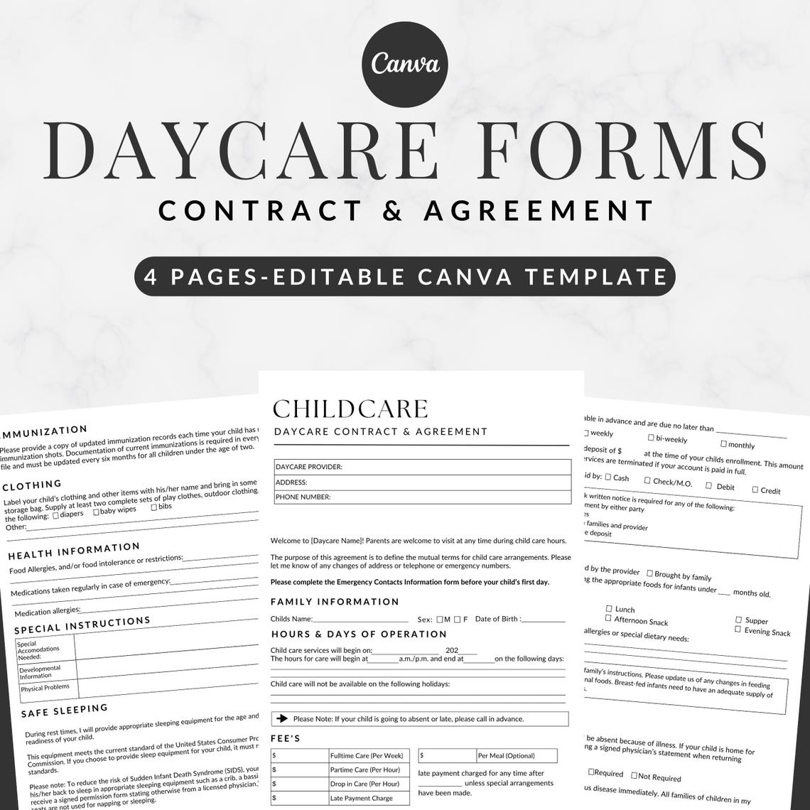 Daycare Contract | Business Bundle, Daycare Forms, Child Care Forms ...