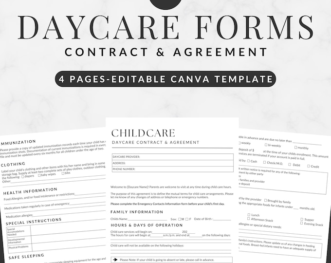 Daycare Contract | Business Bundle, Daycare Forms, Child Care Forms ...