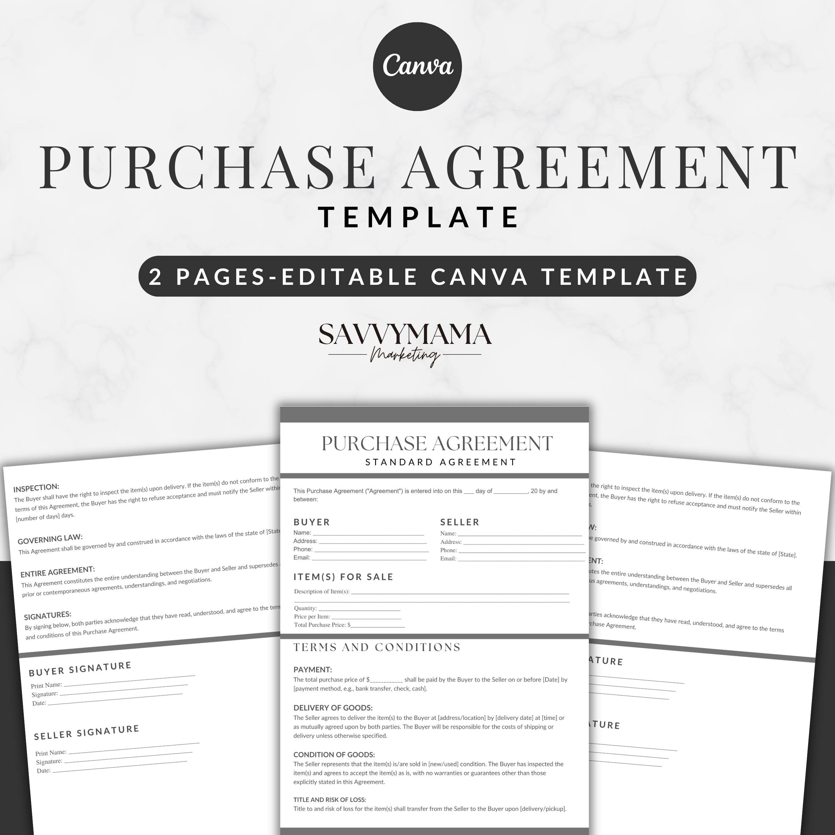 Simple Purchase Agreement Template | Business Template, Small Business ...