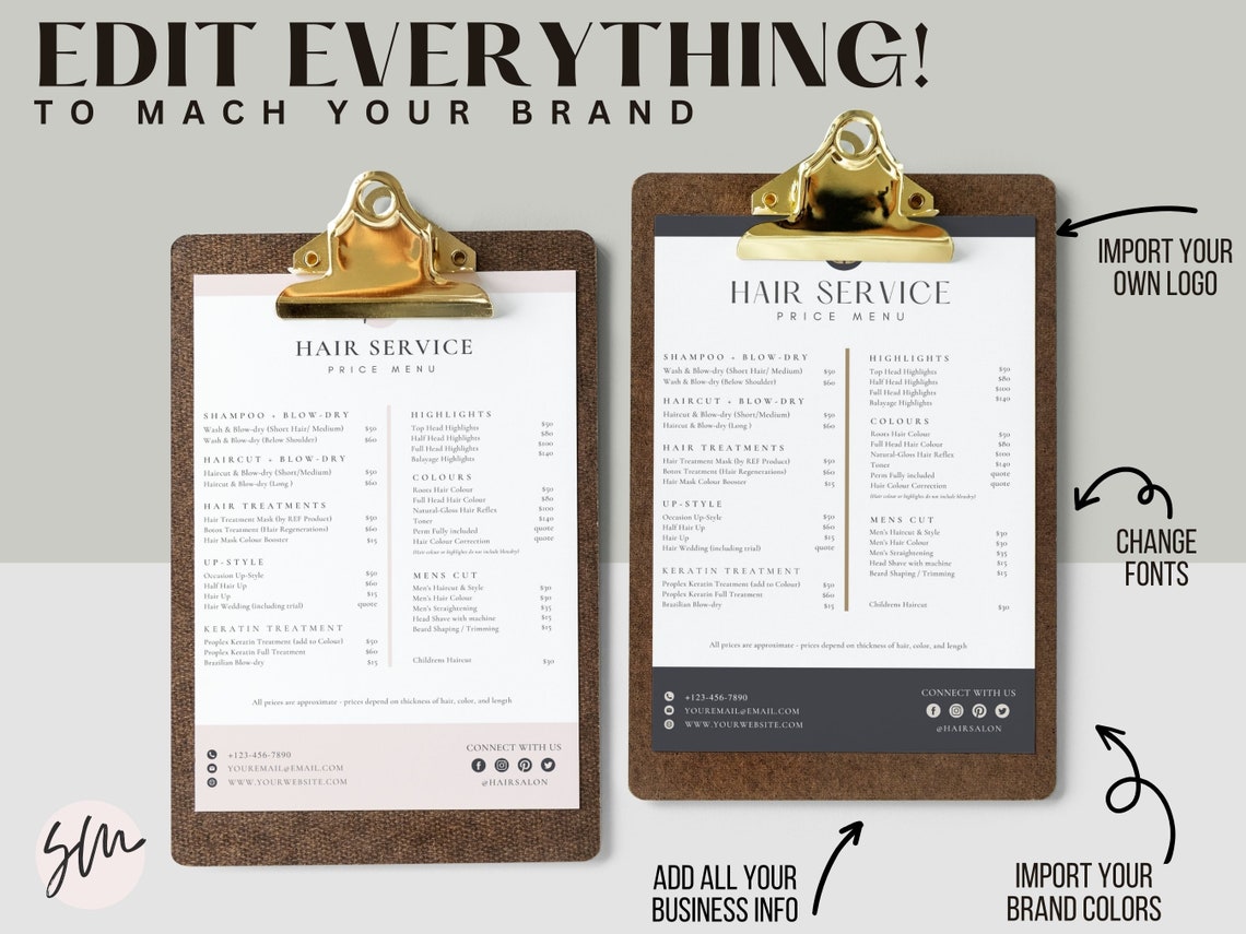 EDITABLE Price List Template Hair Price List Salon Price - Etsy