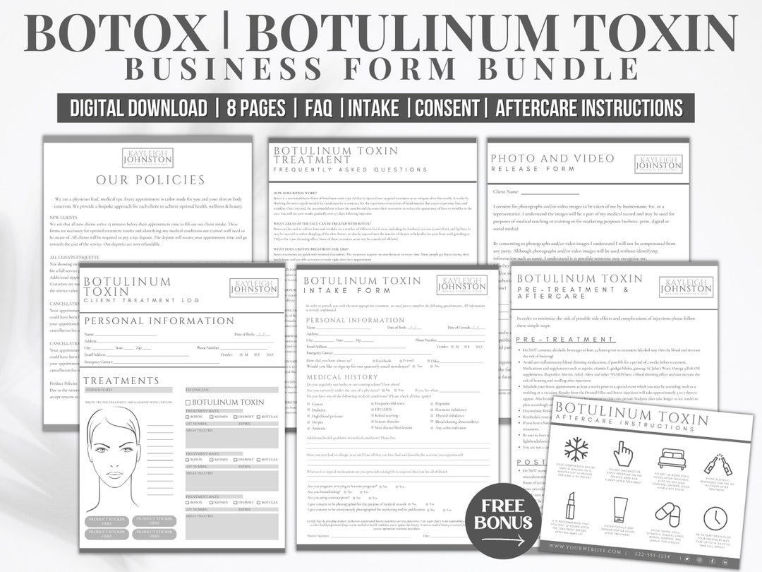 Botox Form Bundle, Nurse Injector Templat, Policy, Photo Video Release ...