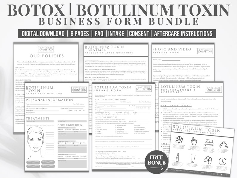 Botox Form Bundle, Nurse Injector Templat, Policy, Photo Video Release ...