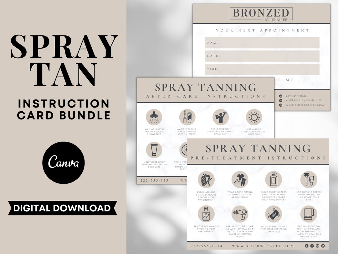 Spray Tan Care Card Bundle, Editable Spray Tan Templates, Spray Tan ...