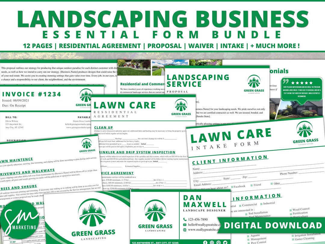Landscaping Form BUNDLE, Landscaping Business Cards, Landscaping ...