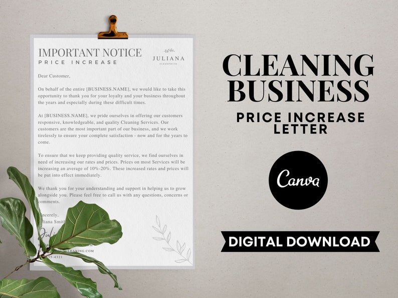 Cleaning Company Template, Price Increase Notice, Price Increase Letter ...