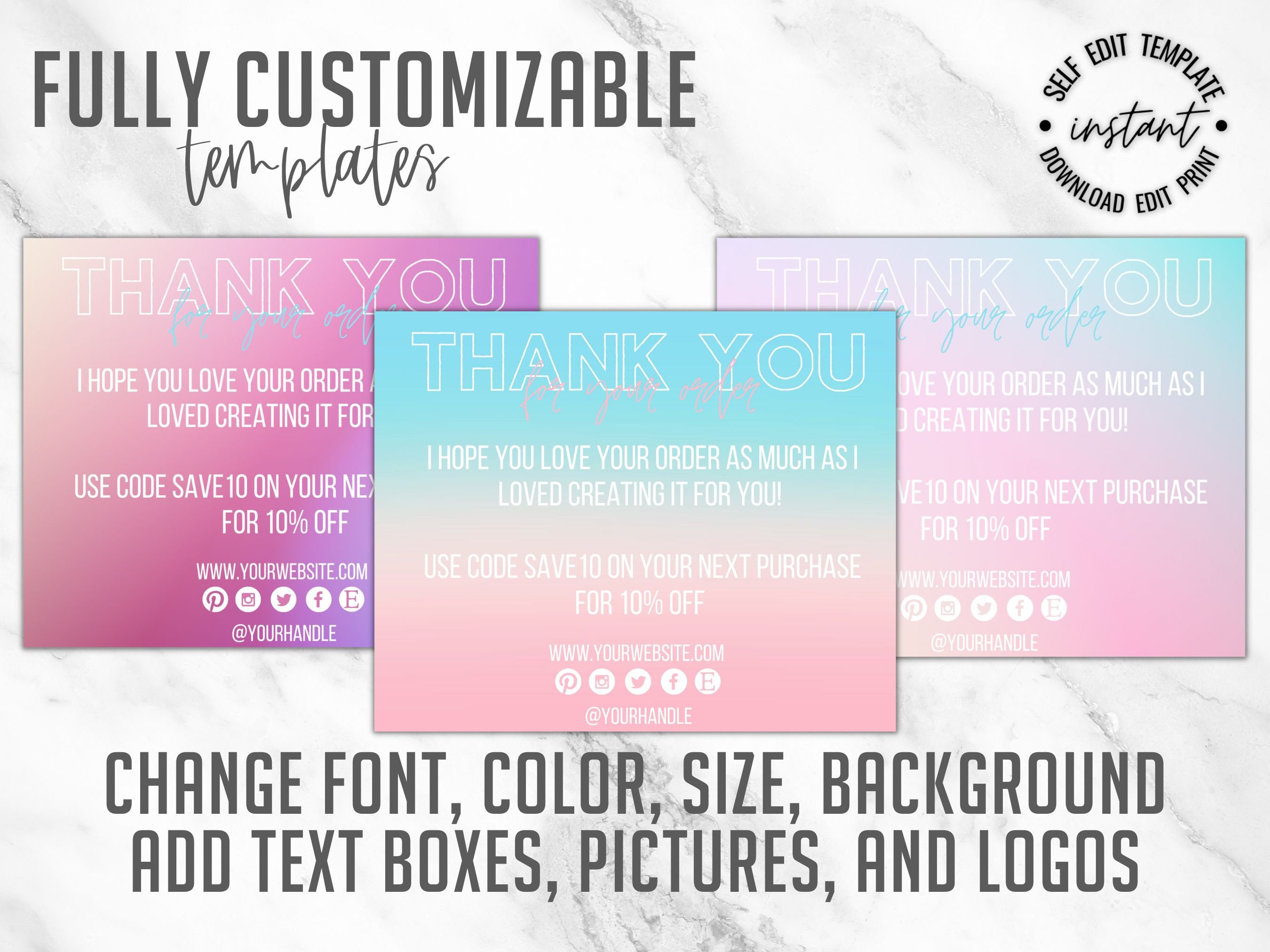 Neon Thank You Card Thank You Card Template Thank You Card - Etsy