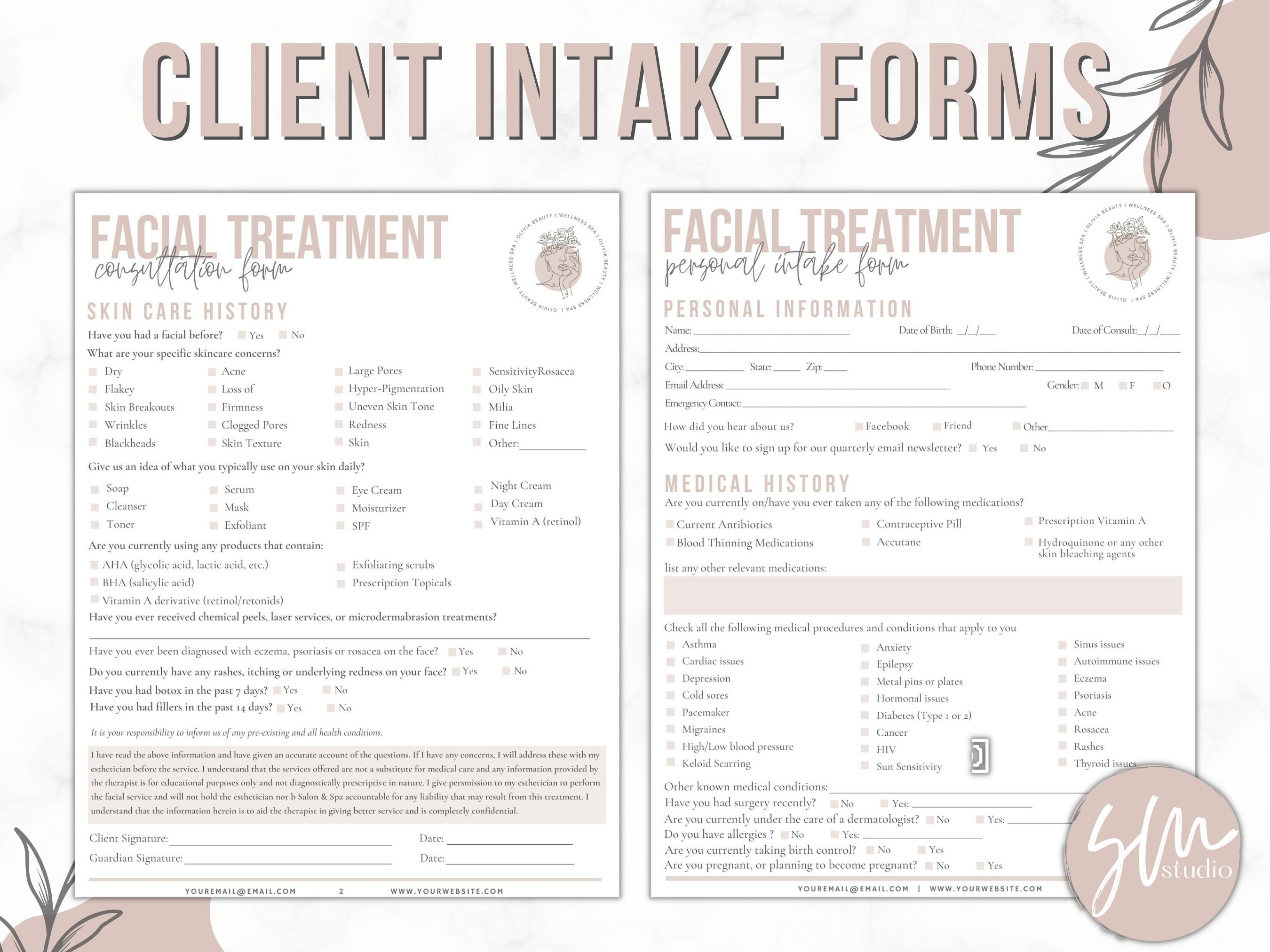 Facial Treatment Forms Client Intake Form Facial Consultation Form ...