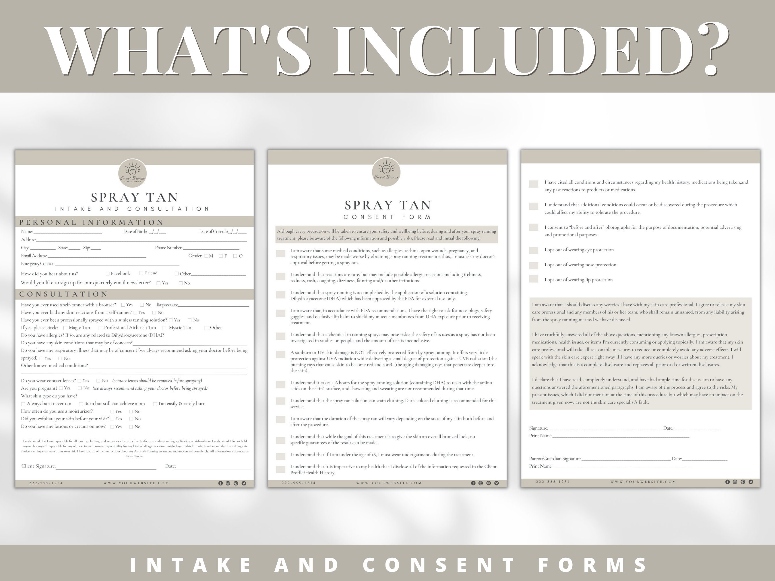 Spray Tan Form BUNDLE, Editable Spray Tan Templates, Consultation Forms ...