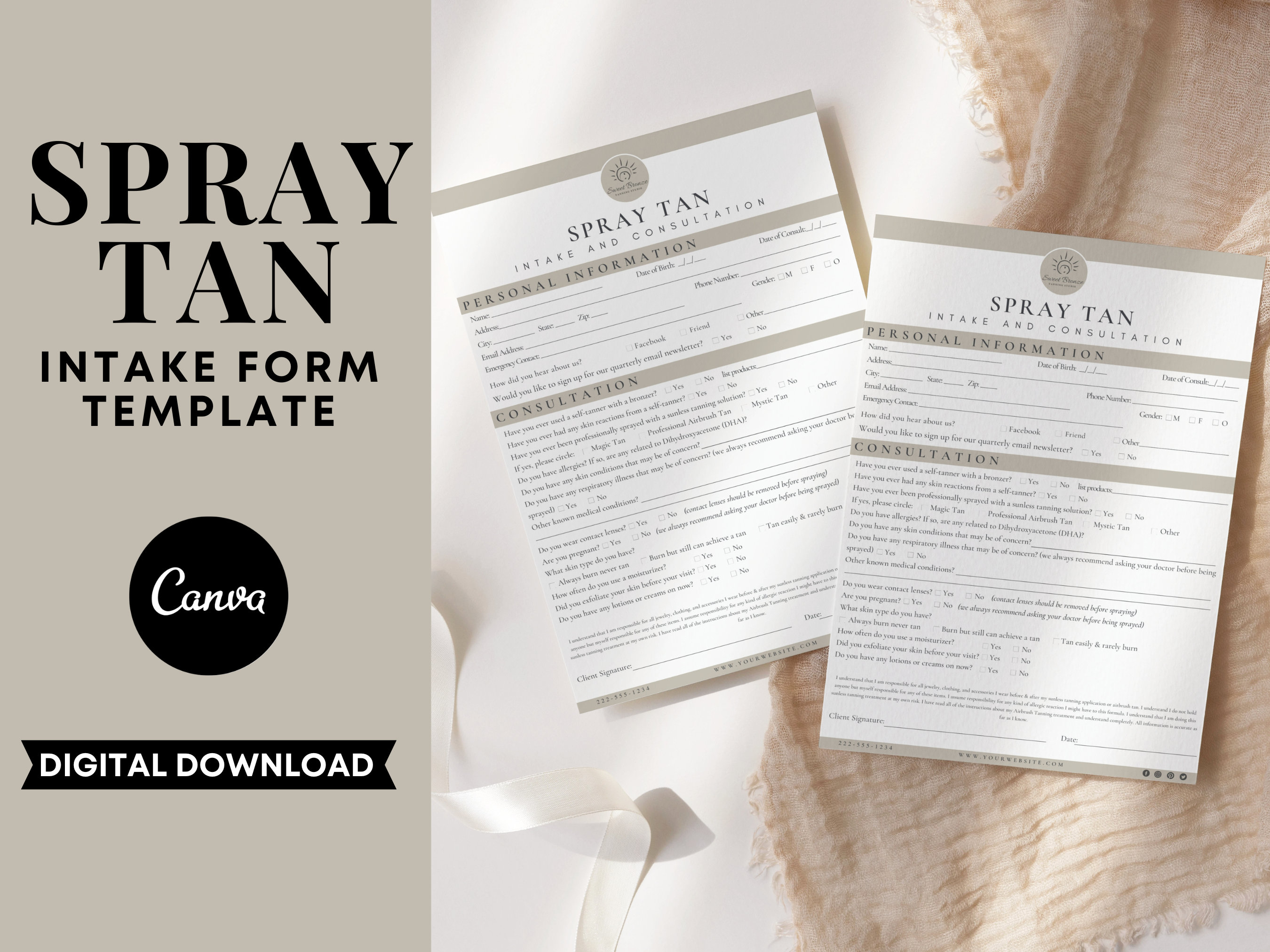 Spray Tan Intake Form Bundle, Editable Spray Tan Templates, Spray ...