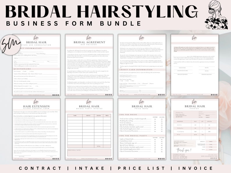 Bridal Hair Contract Bundle,professional Hair Stylist Forms, Bridal ...