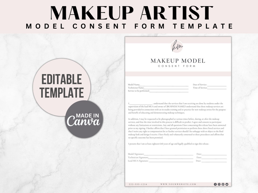 Makeup Model Consent Form Template, Makeup Artist Forms, MUA Forms, MUA ...