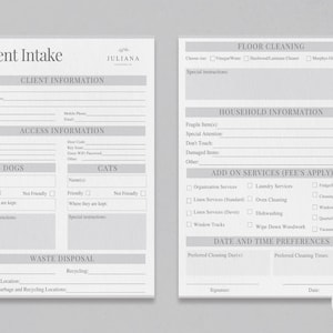 Professional Residential Cleaning, Editable Client Intake Form ...