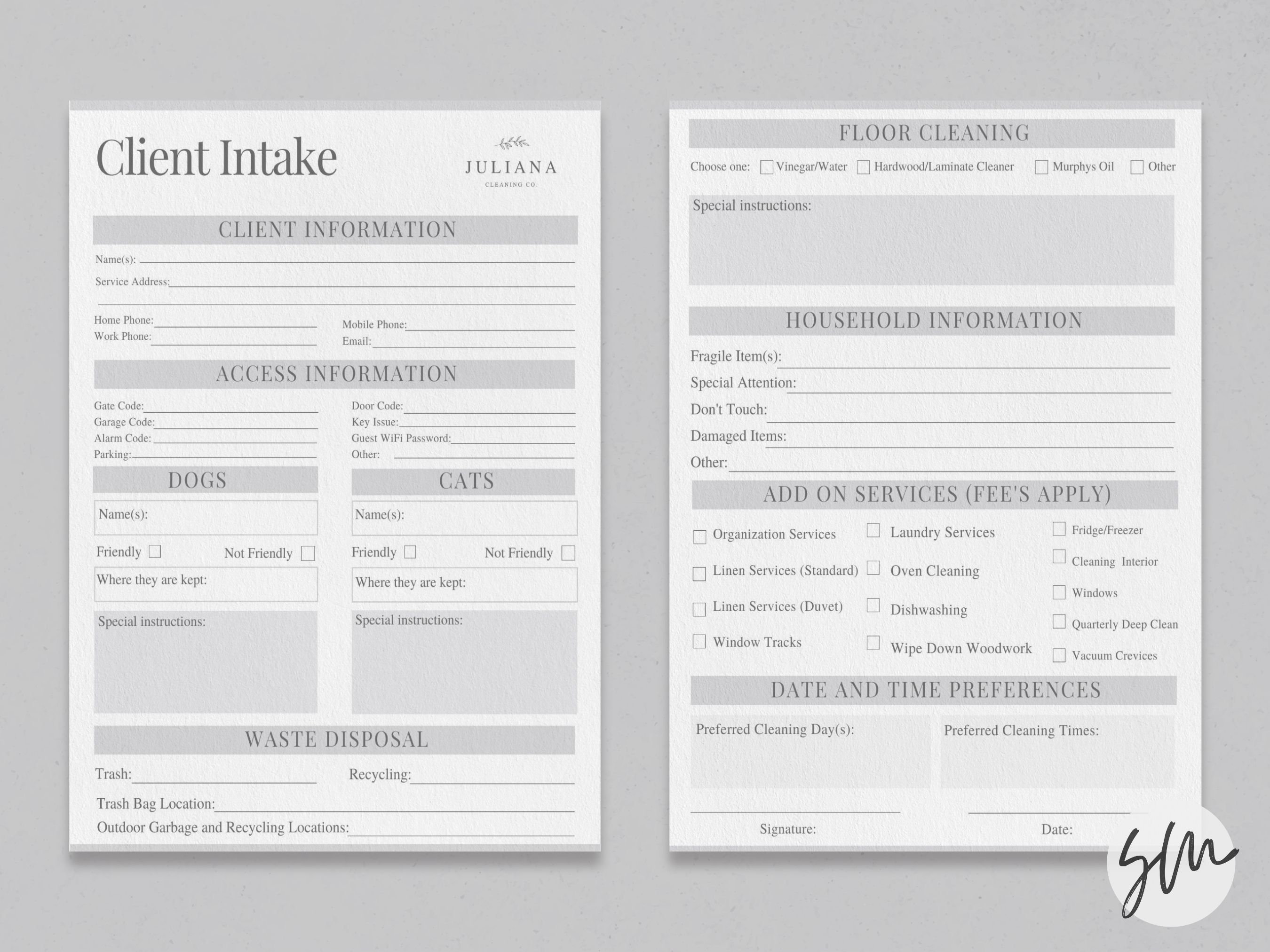 Professional Residential Cleaning, Editable Client Intake Form ...