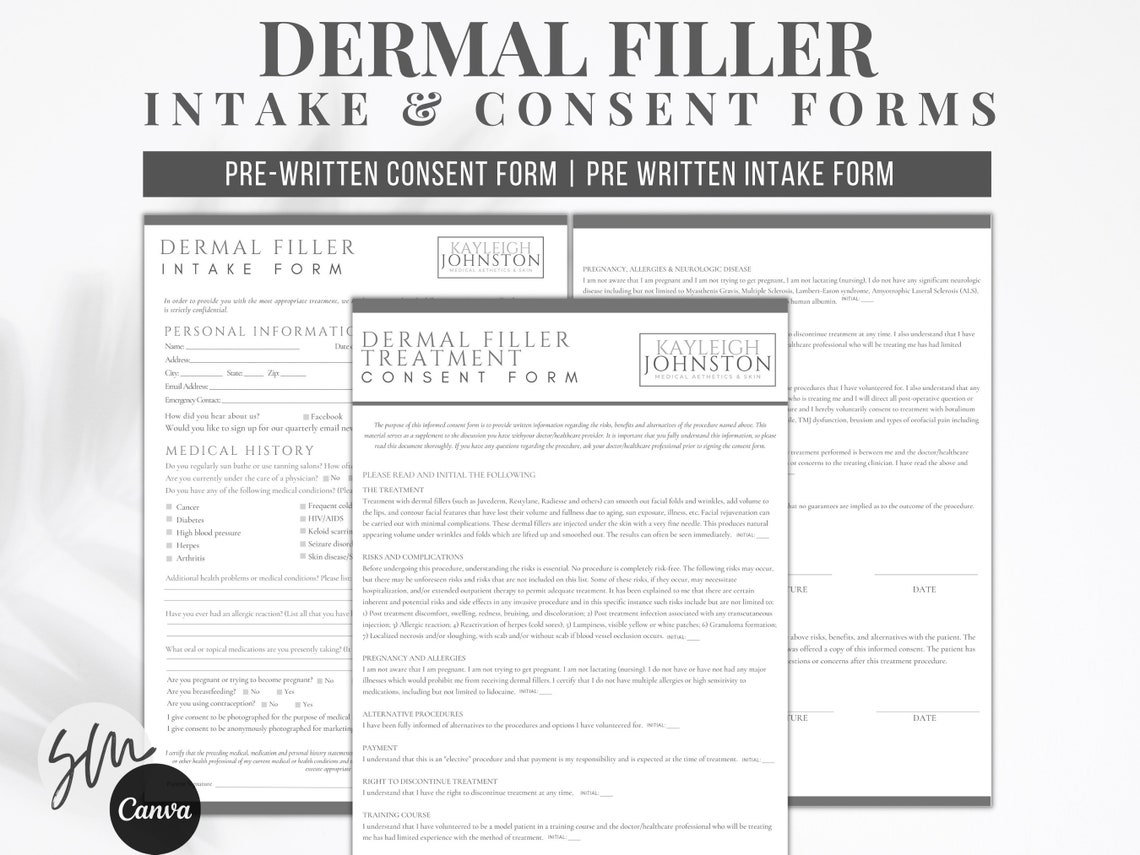 EDITABLE Dermal Filler Consent Form, Dermal Filler Aftercare,nurse ...
