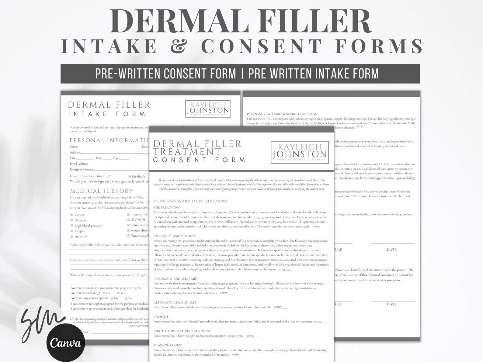 EDITABLE Dermal Filler Consent Form, Dermal Filler Aftercare,nurse ...