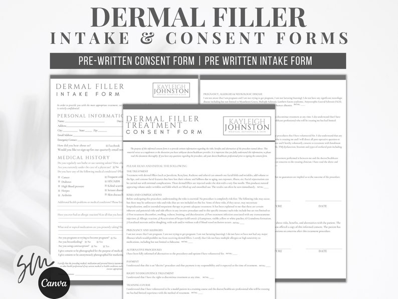 EDITABLE Dermal Filler Consent Form, Dermal Filler Aftercare,nurse Injector Template, Medspa ...