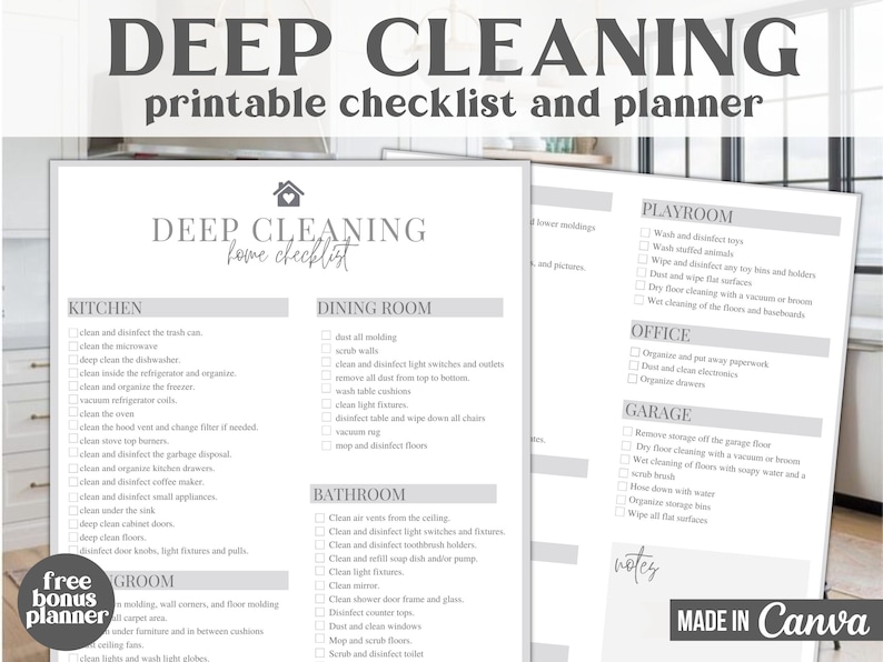 EDITABLE Deep Cleaning Checklist, Cleaning Planner, Cleaning Schedule ...