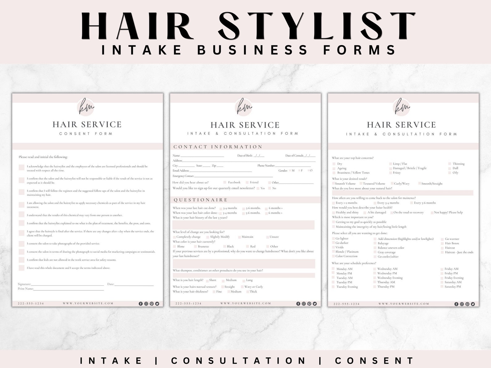 Hair Stylist Intake Form Bundle,editable Hair Consent Templates, Hair ...